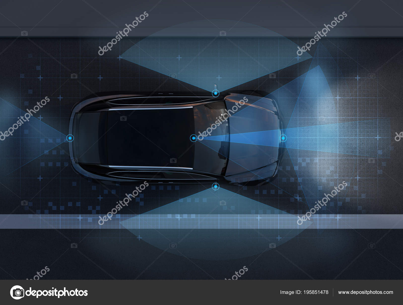 Top View Self Driving Suv Road Sensing Graphic Pattern Retouched Stock ...
