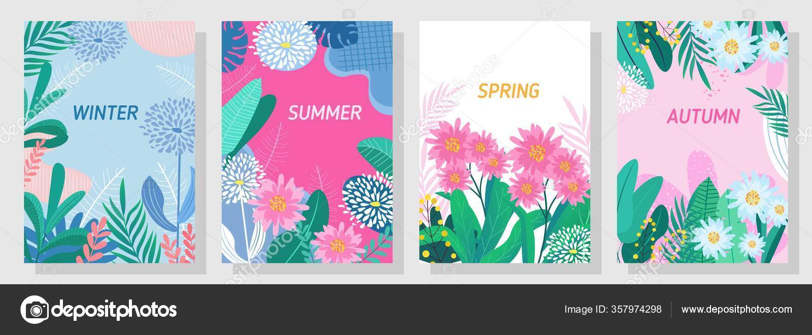Illustration Set Season Element Nature Background Winter Spring Summer ...