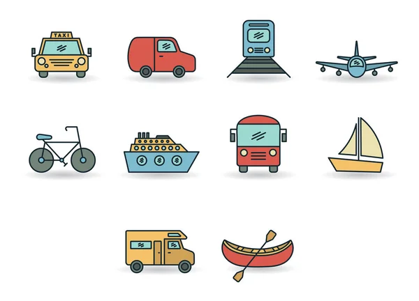 Digital Vector Red Green Blue Travel Transport Icons Set Drawn Stock ...