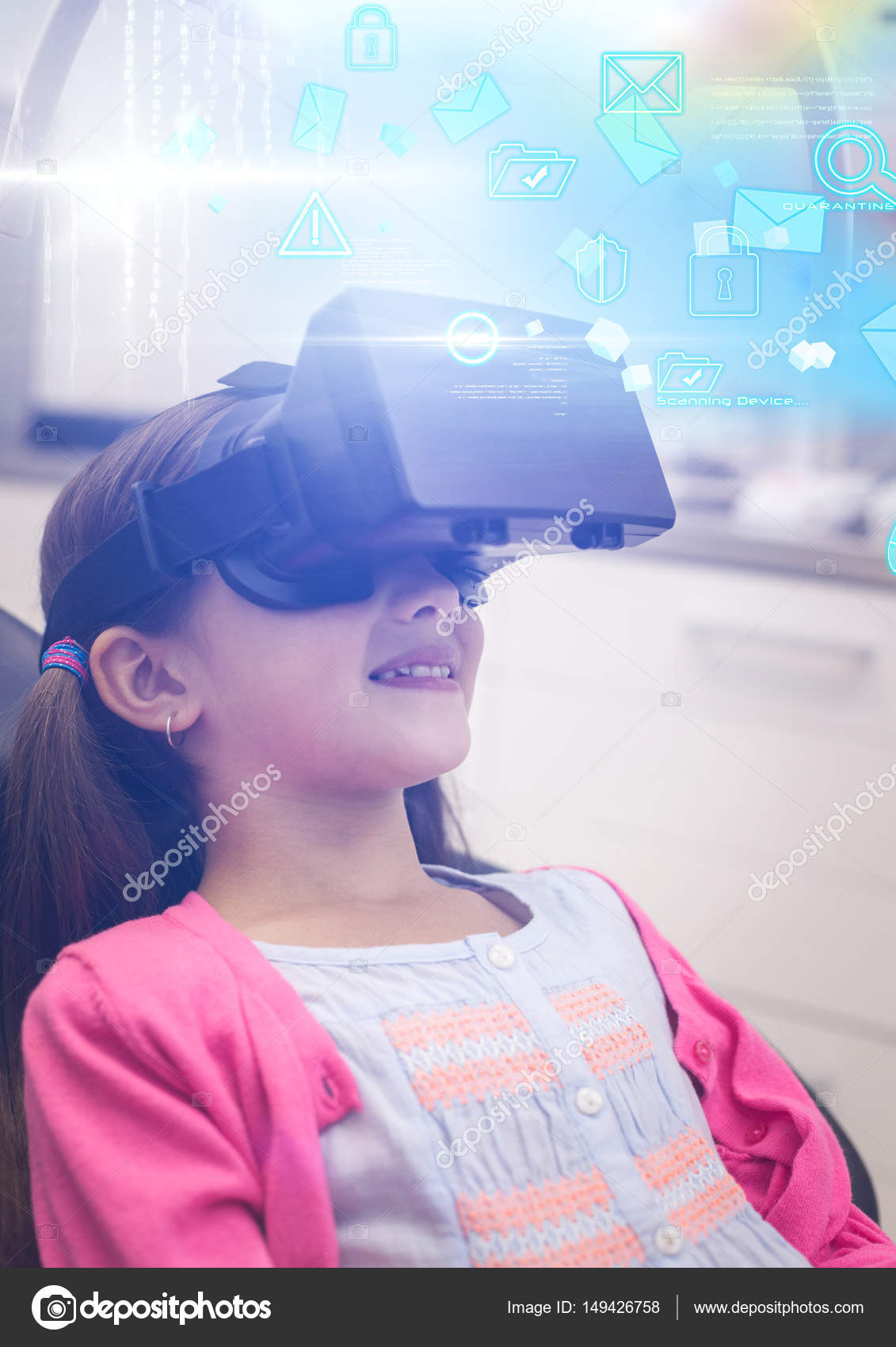 Girl wearing VR Virtual Reality Headset with Interface Stock Photo by ...