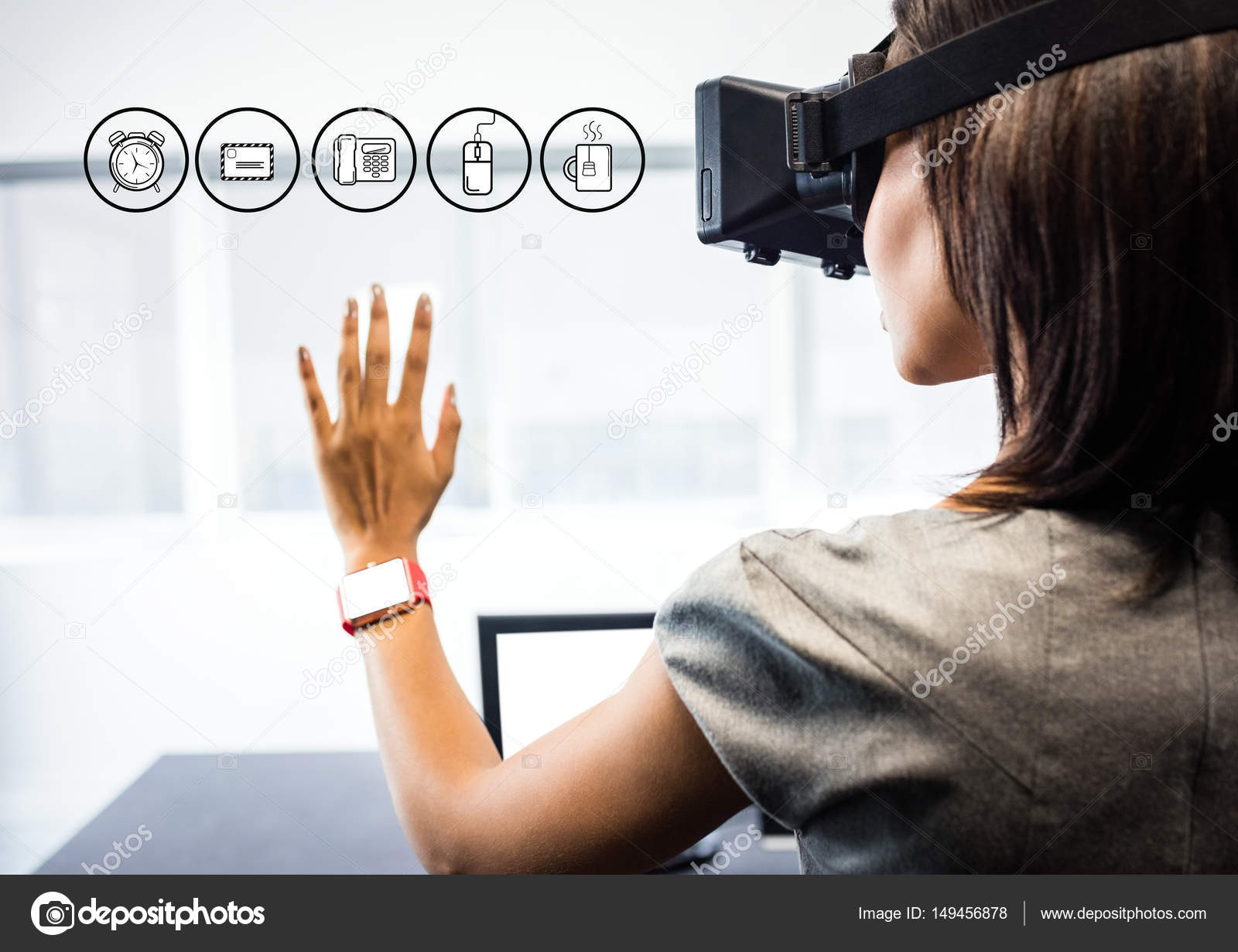 Woman wearing VR Virtual Reality Headset with Interface Stock Photo by ...