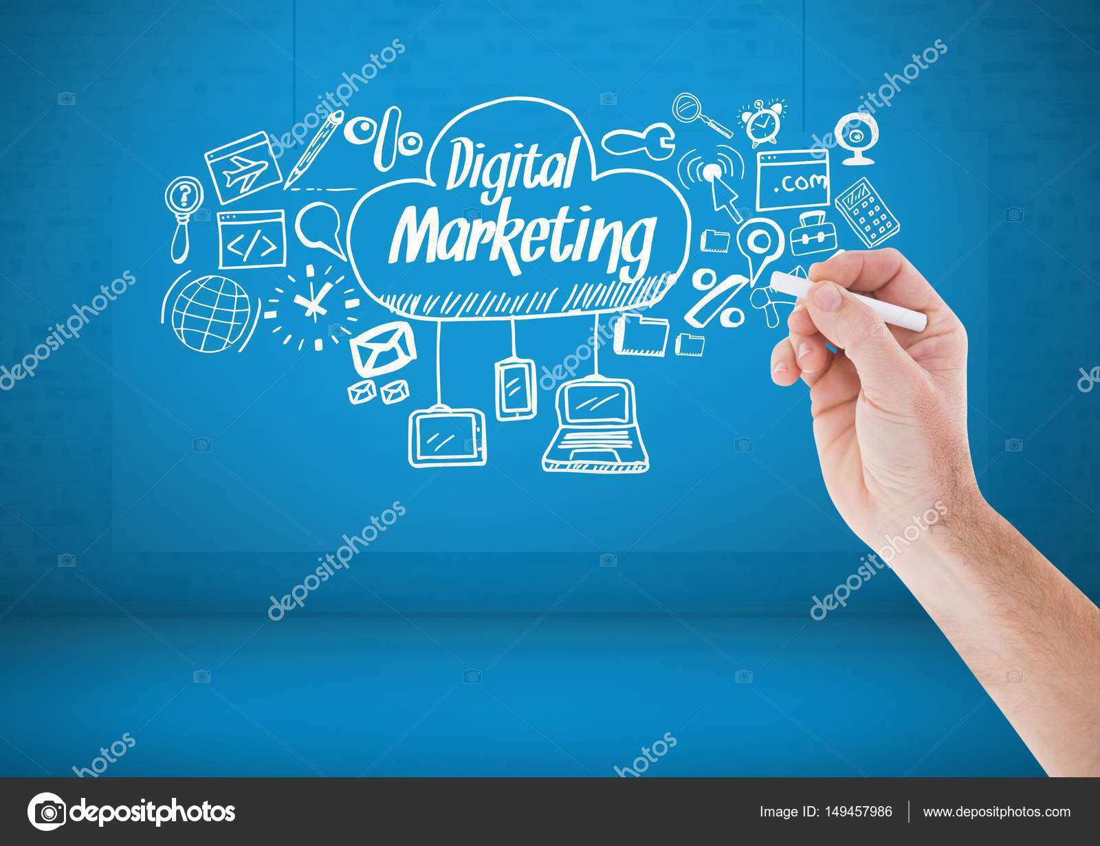 Hand writing chalk Digital marketing text — Stock Photo ...