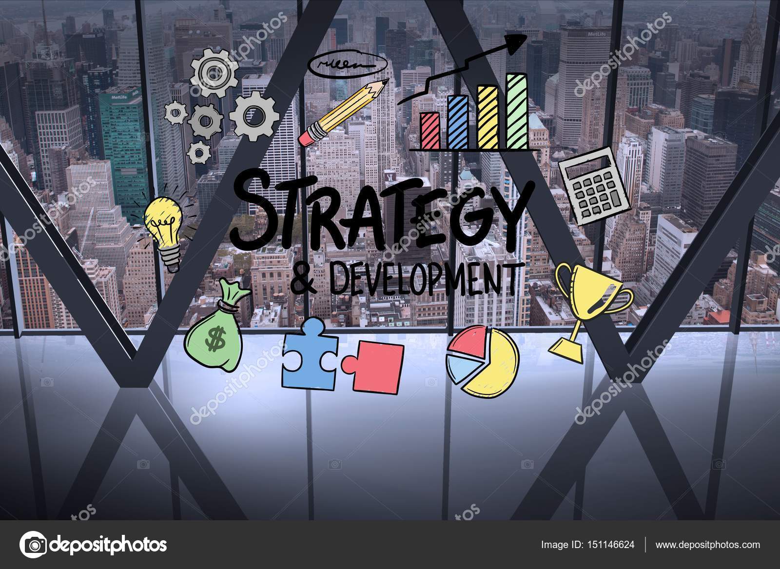 Strategy and development text surrounded by icons Stock Illustration by ...