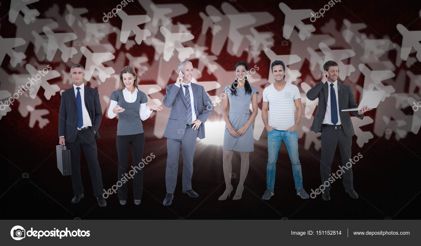 People standing with airplanes flying Stock Photo by ©vectorfusionart ...