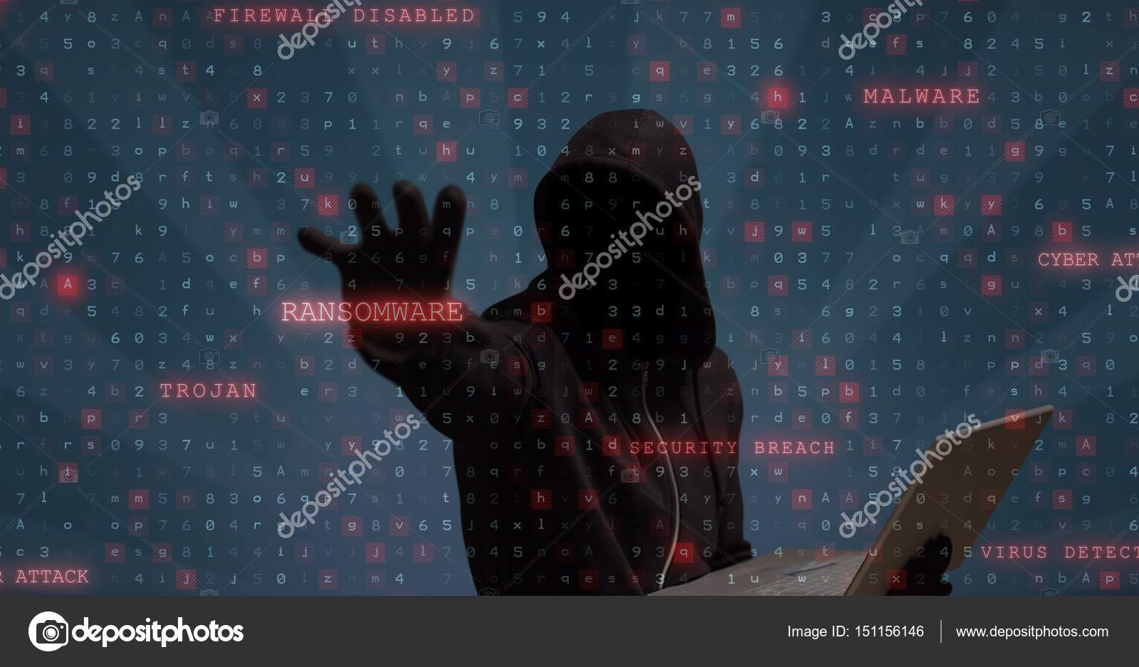 Hacker holding laptop while touching text on screen — Stock Photo ...
