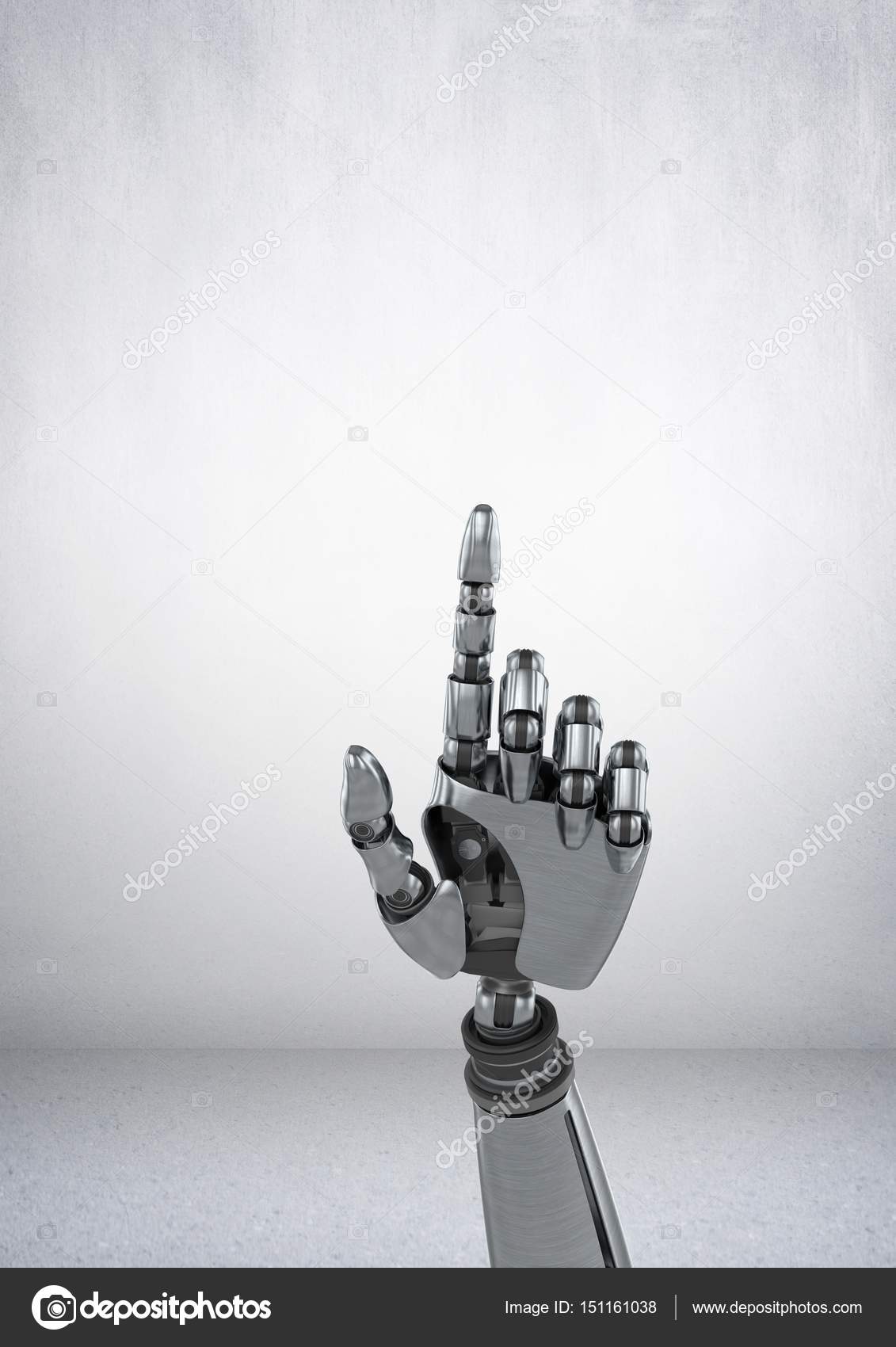Android Robot hand pointing with grey background Stock Photo by ...
