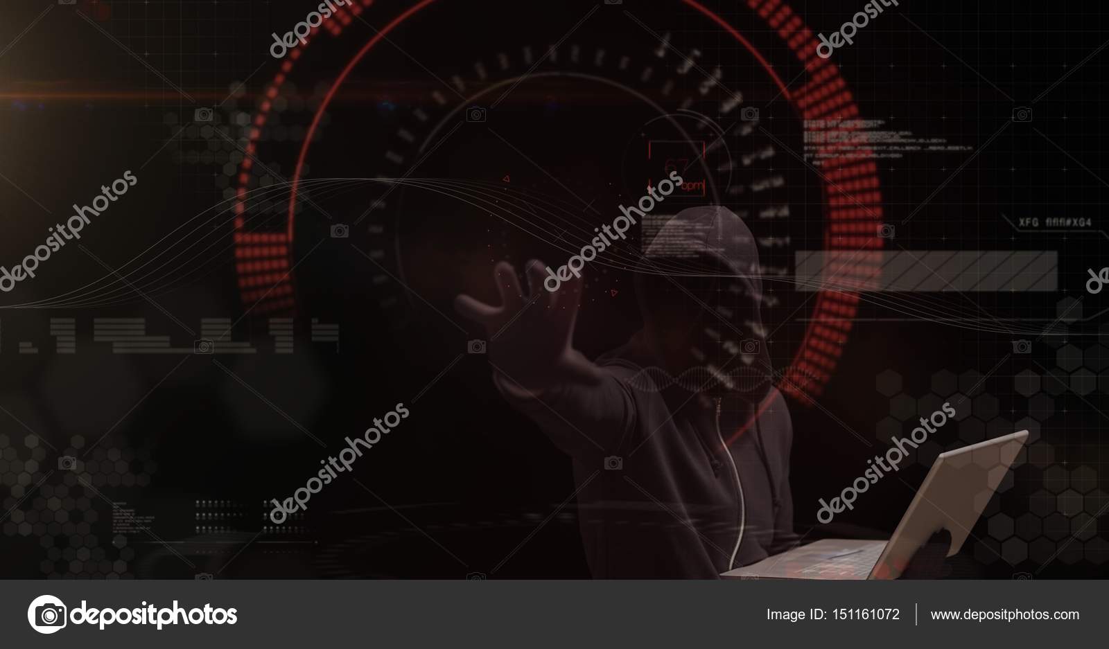 Hacker holding laptop while touching screen Stock Photo by ...