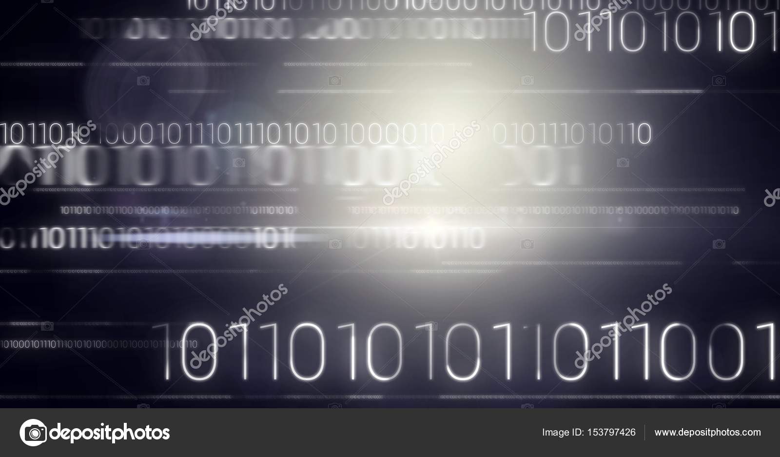 White binary code against dark background and flare Stock Photo by ...