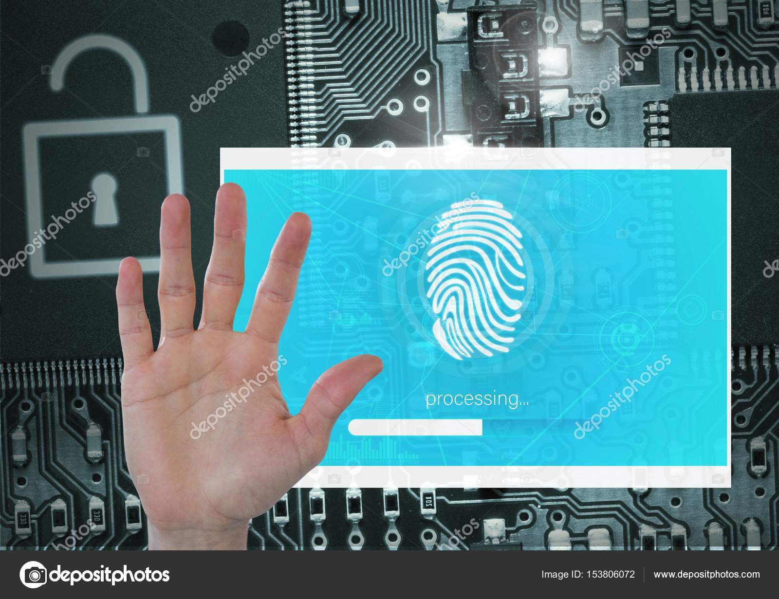 Hand open and Identity Verify security fingerprint App Interface Stock ...