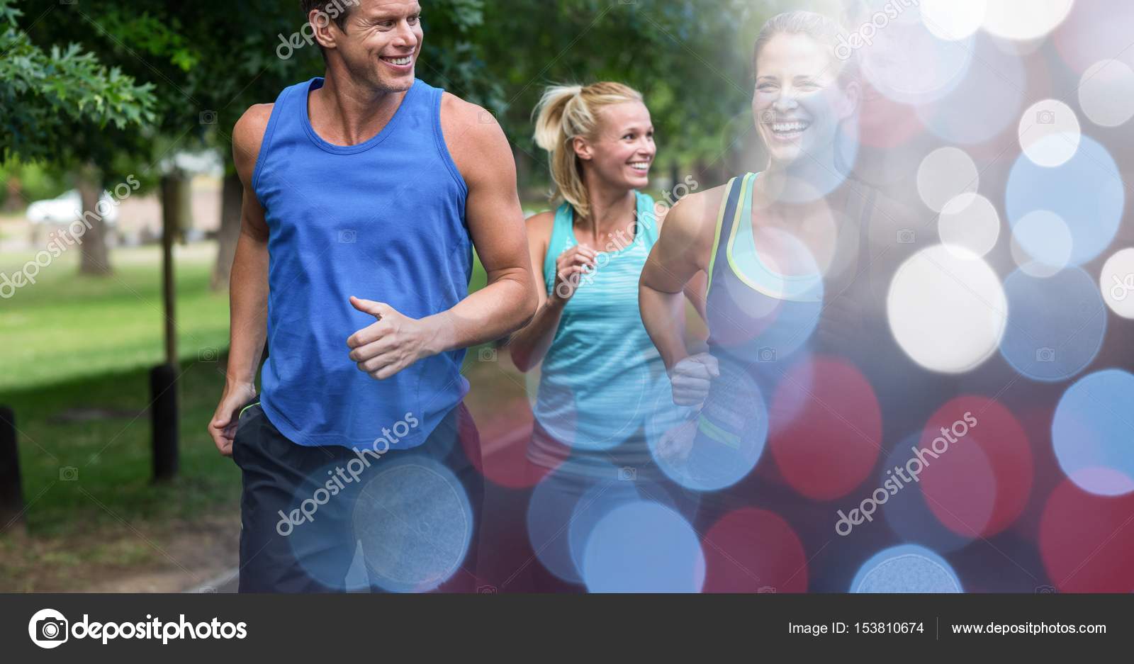 Happy people jogging in park Stock Photo by ©vectorfusionart 153810674