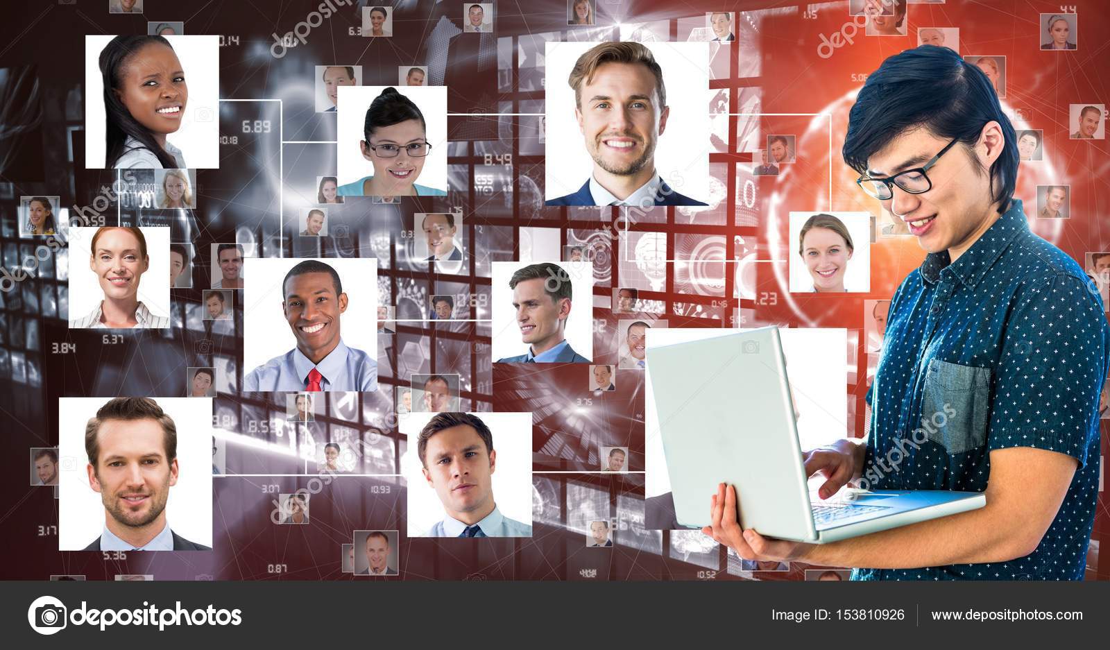 Digital Composite Business Person Using Laptop Portraits — Stock Photo ...