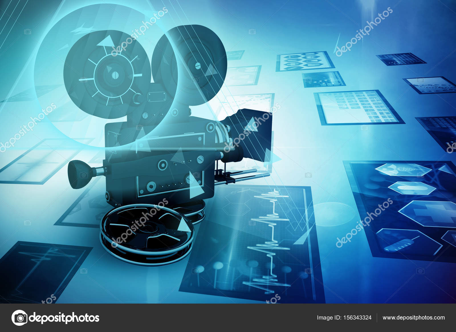 Device screens and movie camera Stock Photo by ©vectorfusionart 156343324