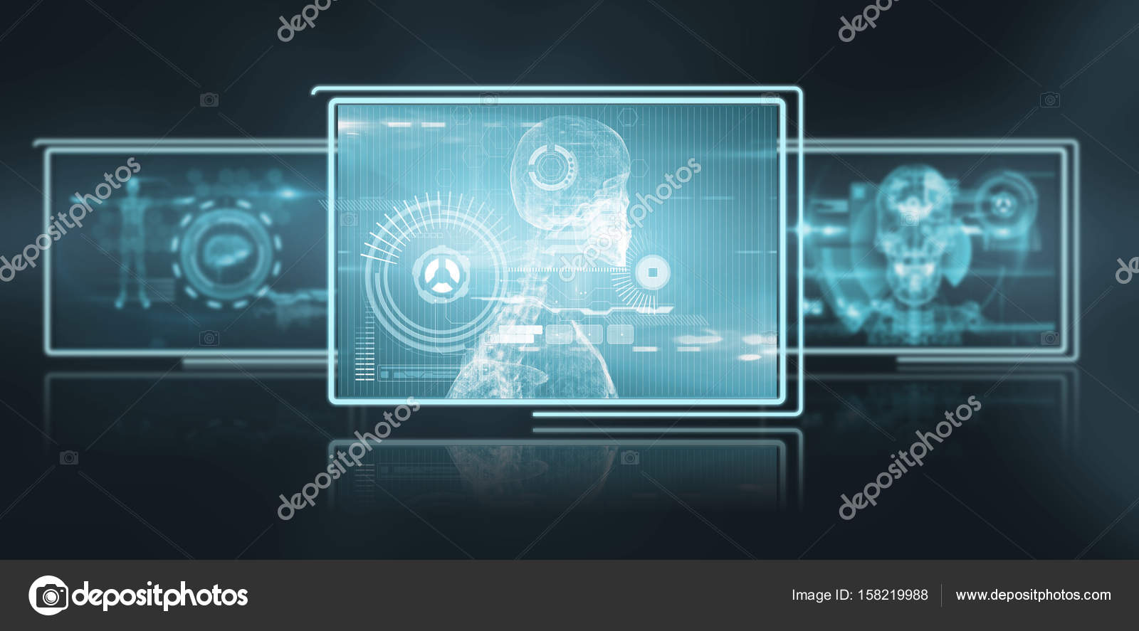 3d technology screens with blue interfaces Stock Photo by ...