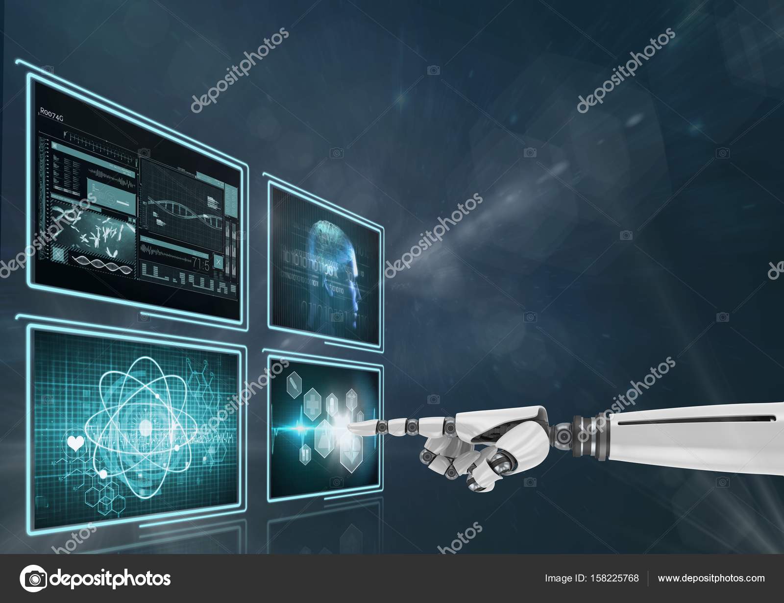 3D robot hand interacting with medical interfaces — Stock Photo ... 3D robot hand interacting with medical interfaces — Stock Photo ...