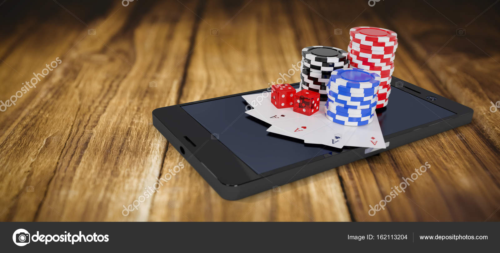 Mobile phone with playing cards and tokens — Stock Photo ...