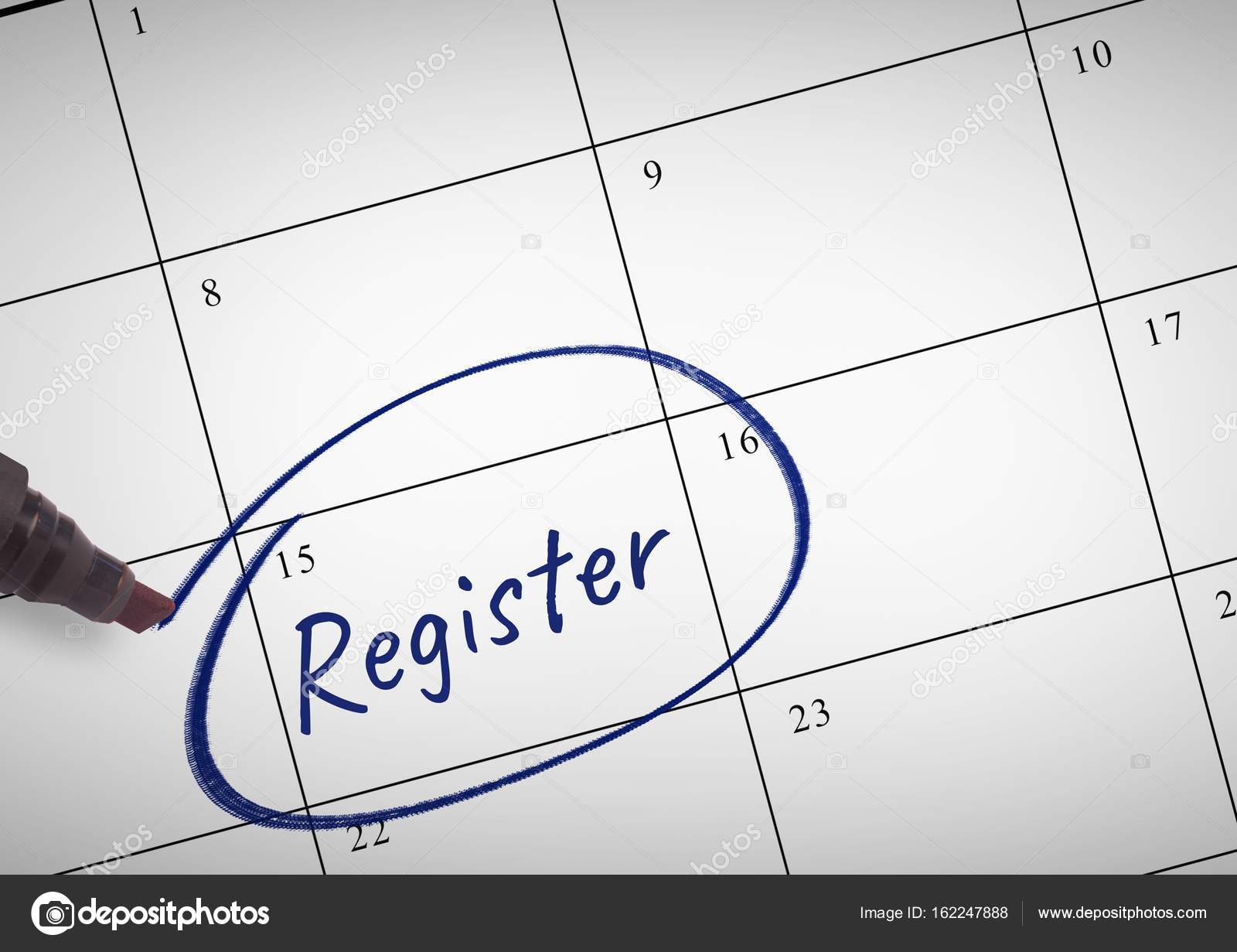 Register Text written on calendar with marker Stock Photo by ...
