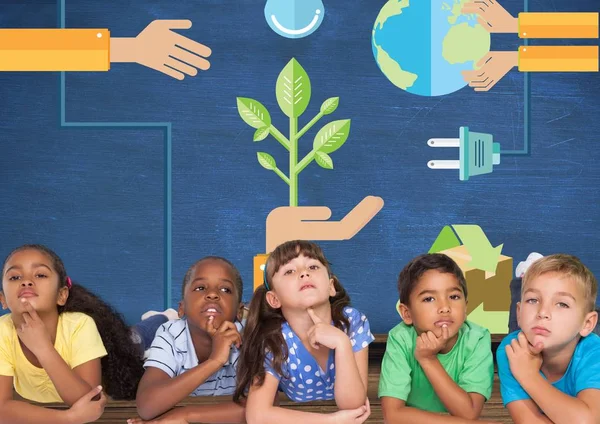 Kids thinking and blue wall with clouds Stock Photo by ©vectorfusionart ...
