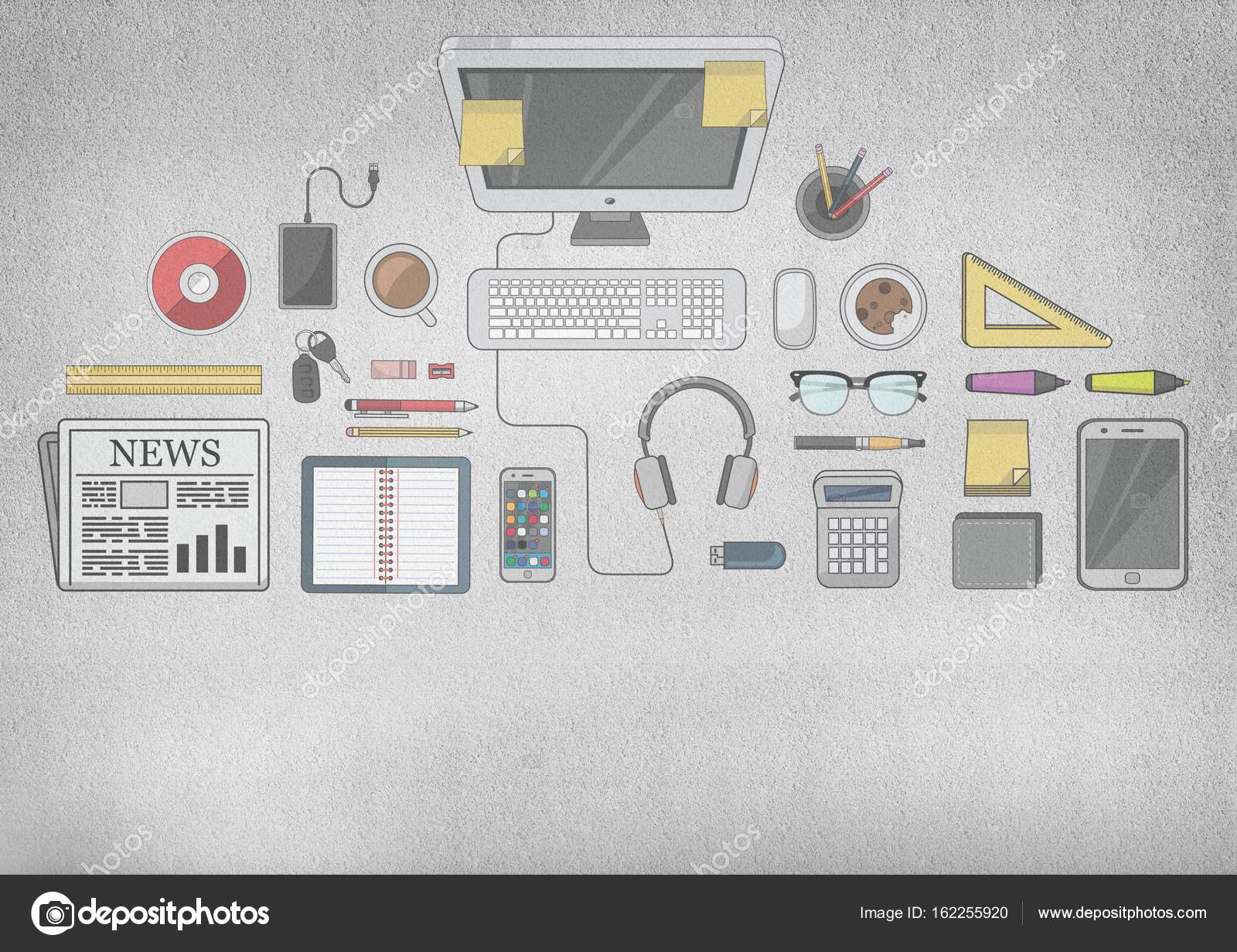 Different objects on office desk Stock Photo by ©vectorfusionart 162255920