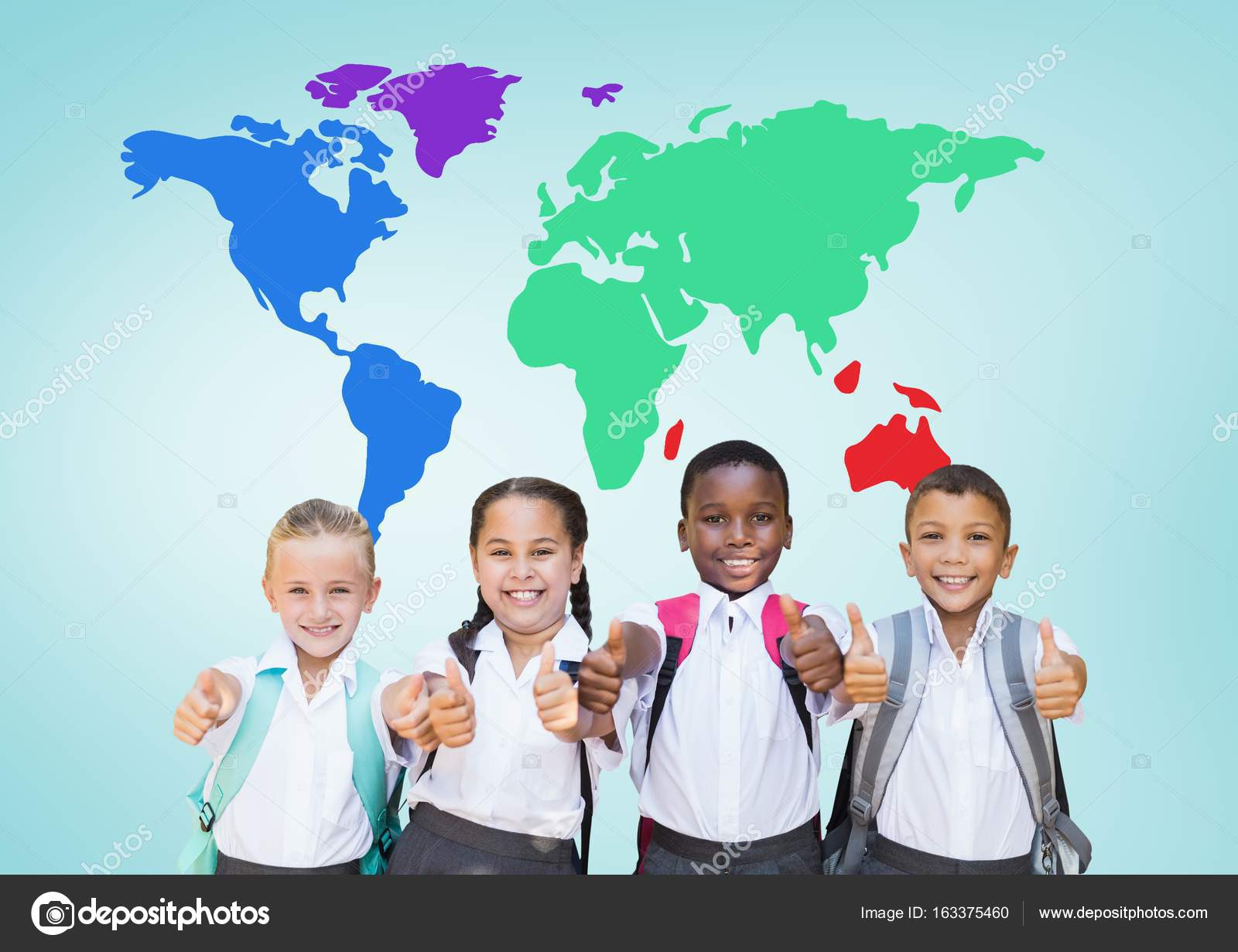 School kids holding thumbs up Stock Photo by ©vectorfusionart 163375460