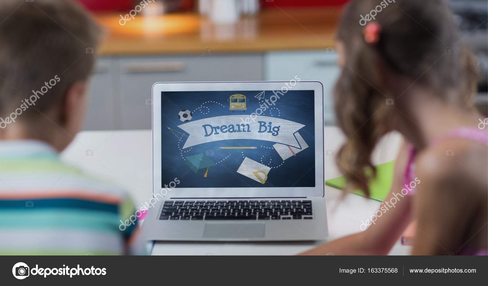 Kids looking at a computer Stock Photo by ©vectorfusionart 163375568