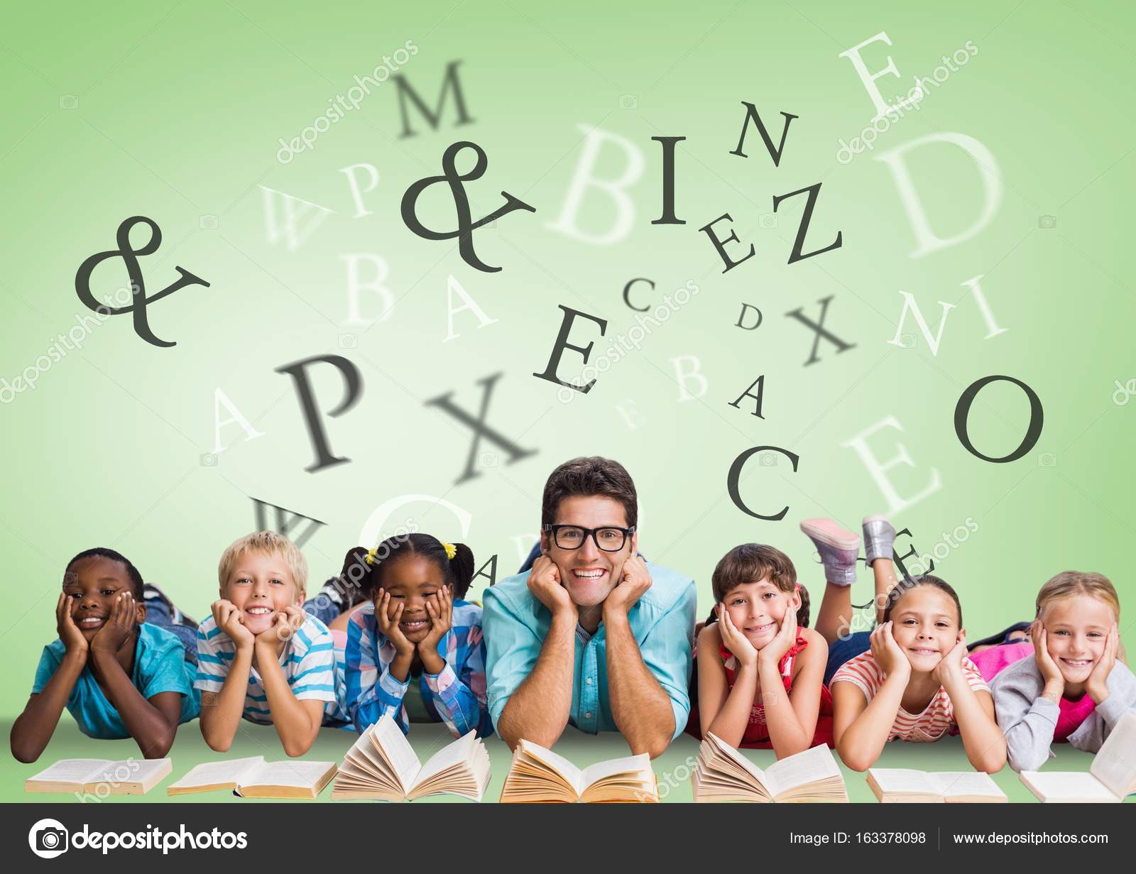 Multicultural Kids reading with teacher Stock Photo by ©vectorfusionart ...