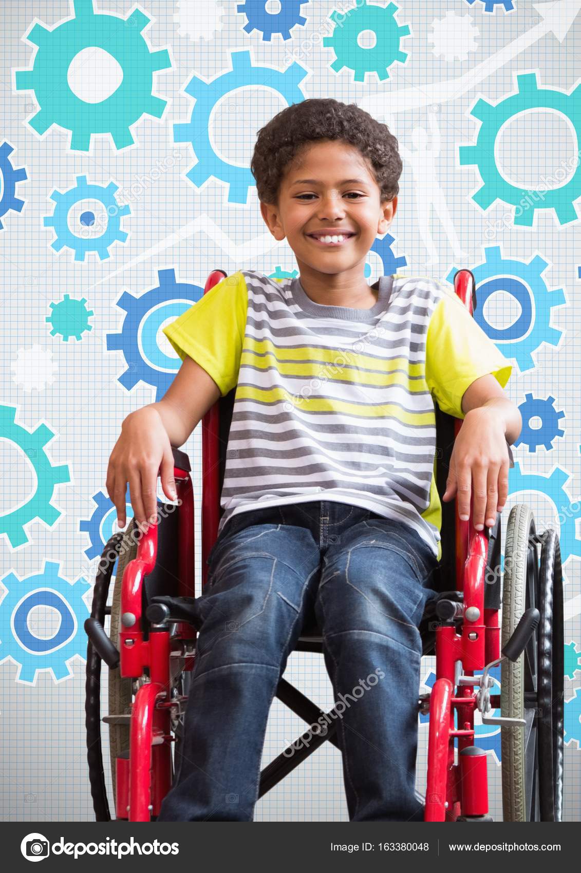 Disabled boy in wheelchair with settings cog gears Stock Photo by ...