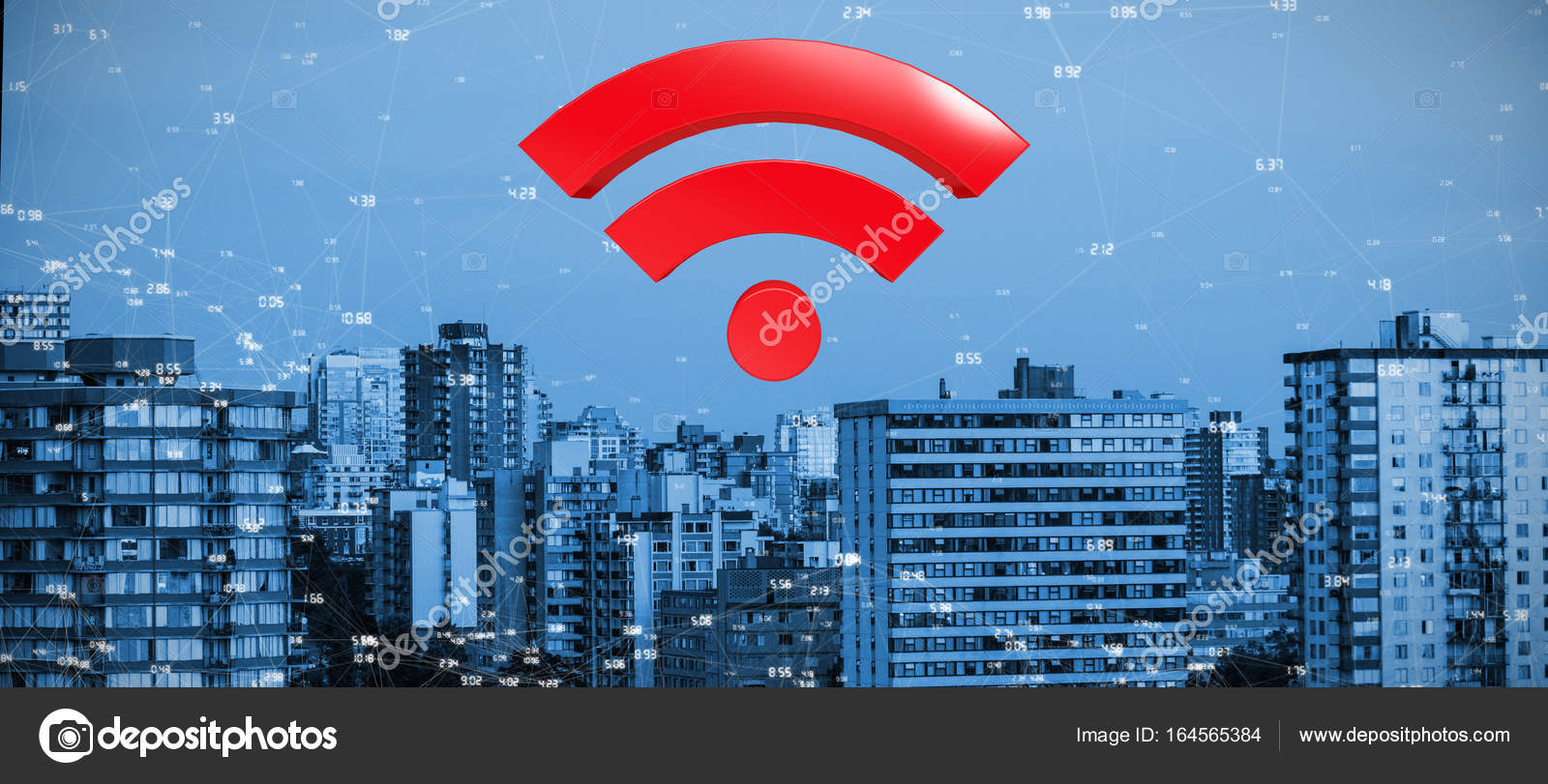 Red wifi symbol against buildings Stock Photo by ©vectorfusionart 164565384