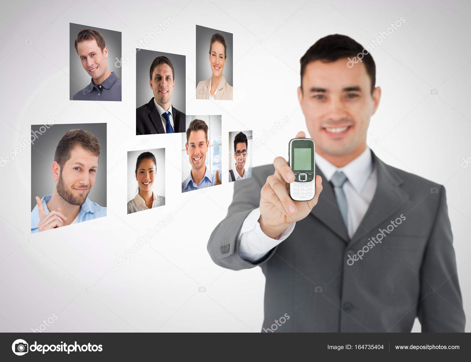 Man holding phone with Profile portraits Stock Photo by ...