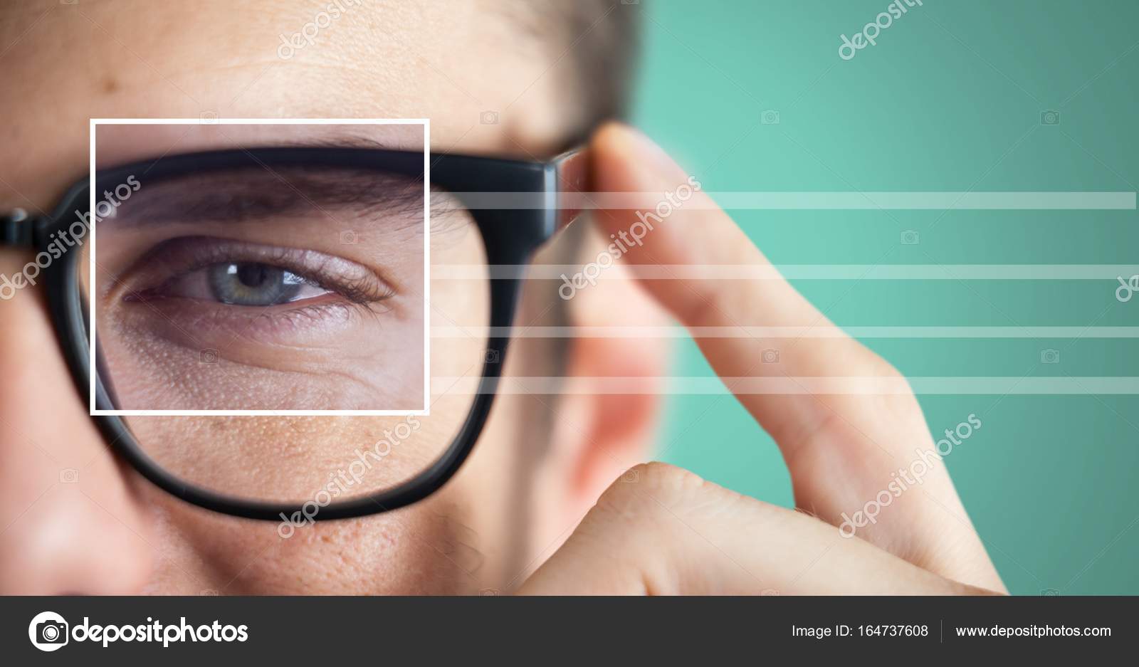Man with eye focus box detail over glasses and lines — Stock Photo ...