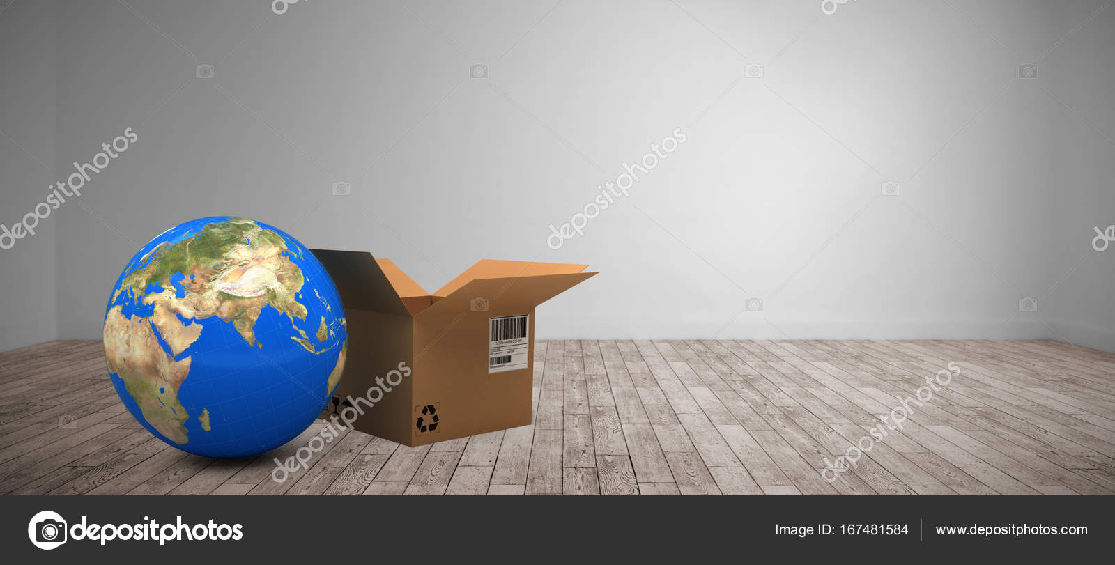 Cardboard boxes by planet earth Stock Photo by ©vectorfusionart 167481584