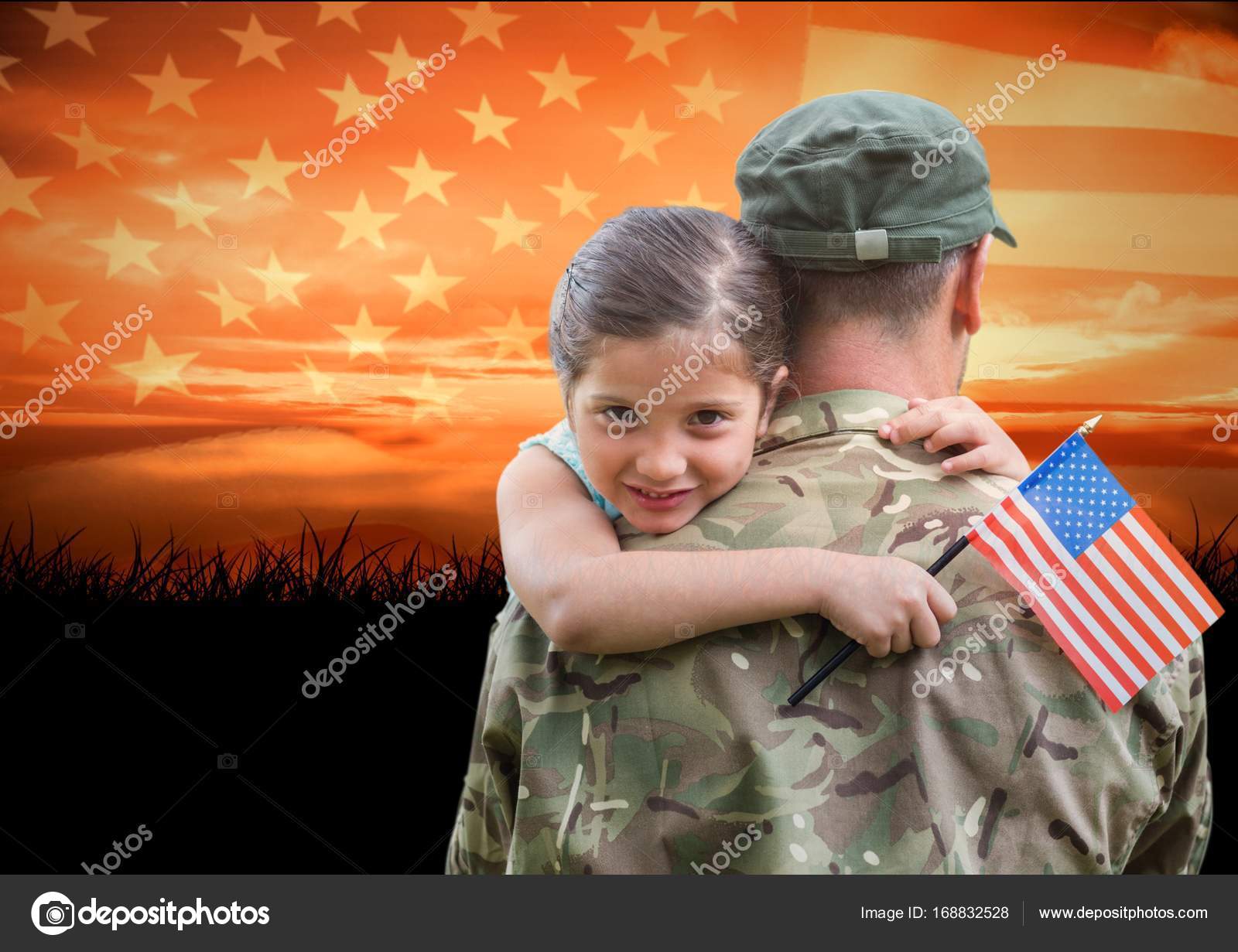 Daughter hugging army man Stock Photo by ©vectorfusionart 168832528