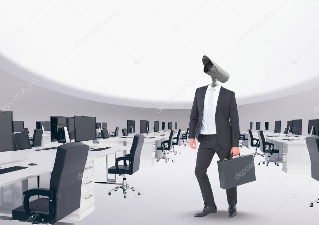 Businessman with CCTV head at office — Stock Photo © vectorfusionart ...