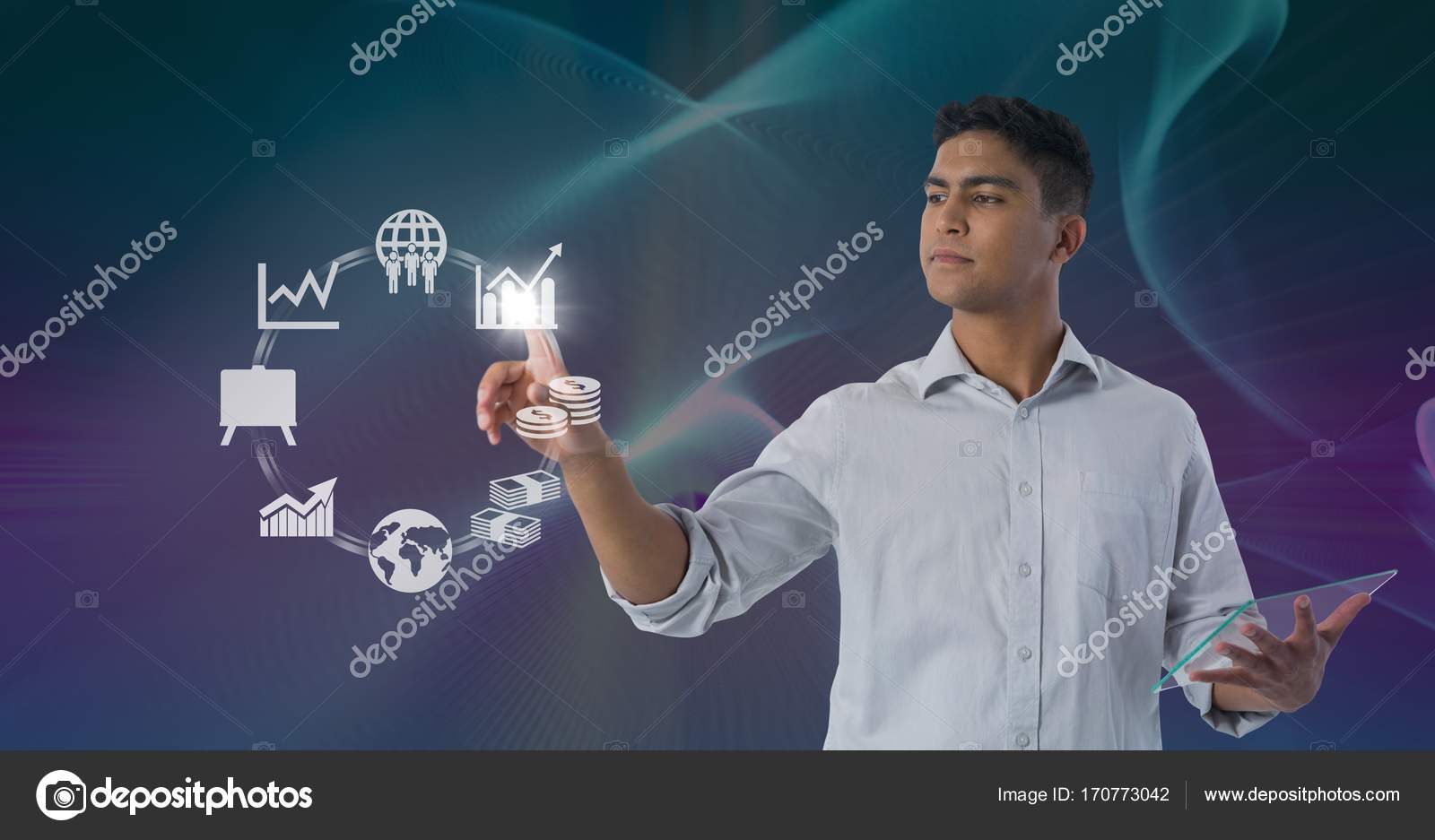 Man holding glass interface Stock Photo by ©vectorfusionart 170773042