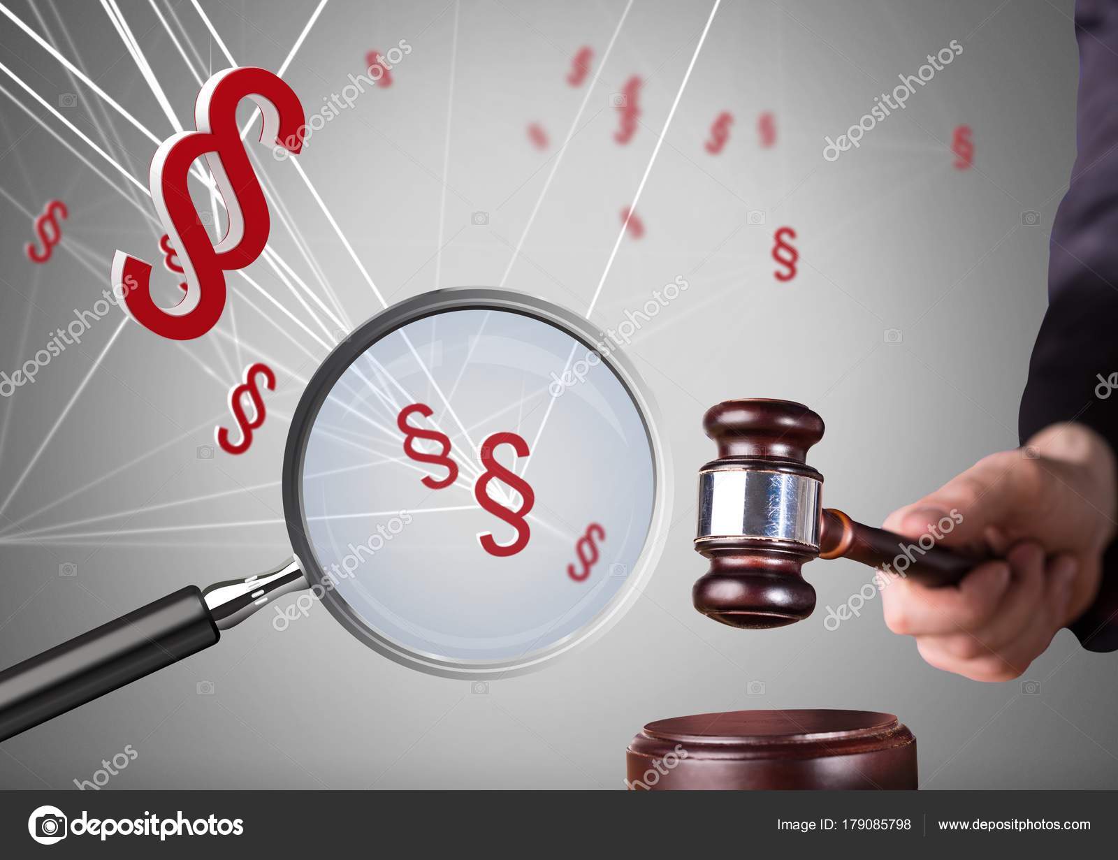 Digital Composite Magnifying Glass Court Gavel Section Symbol Icons ...