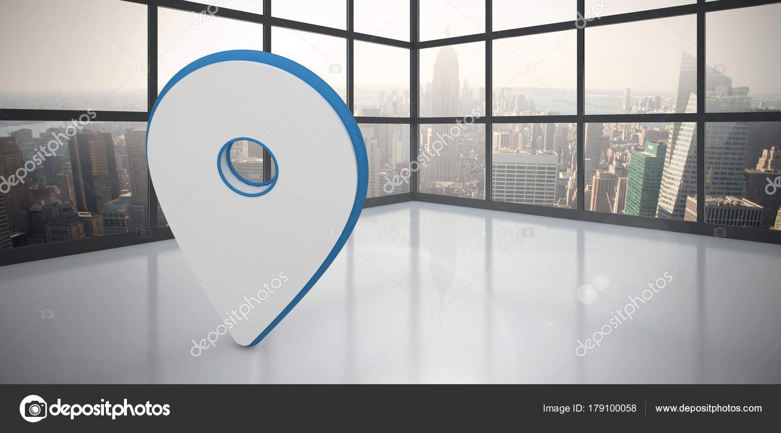 Gps Location Symbol Room Large Window Showing City — Stock Photo ...