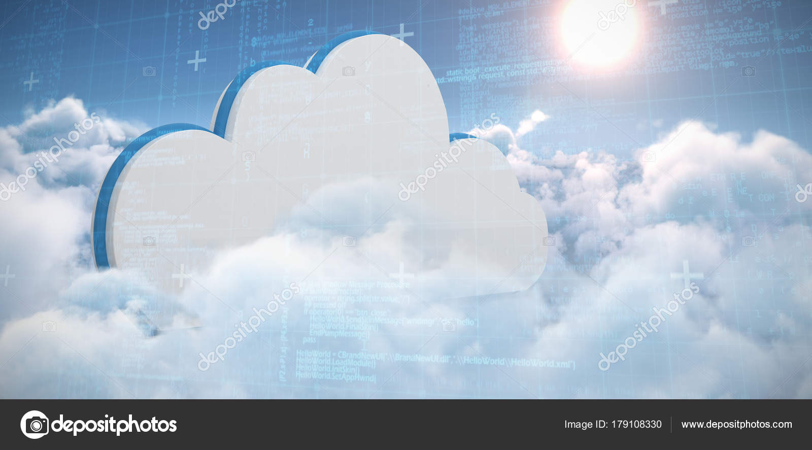 Blue Matrix Codes Idyllic View Bright Sun Clouds Sunny Day — Stock ...