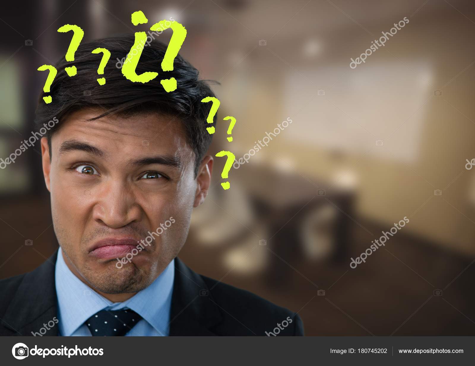 Digital Composite Confused Disgusted Man Office Question Marks Stock ...
