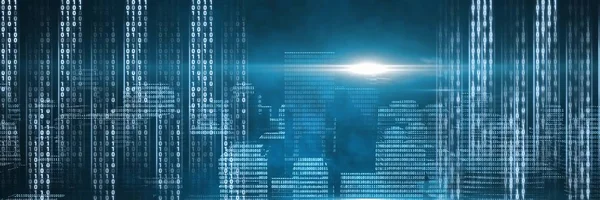Digital composite of Code binary interface and blue background - Stock ...