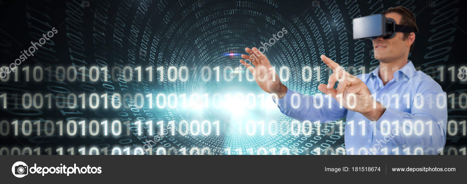 Mature Businessman Using Glasses Spiral Shiny Binary Code — Stock Photo ...