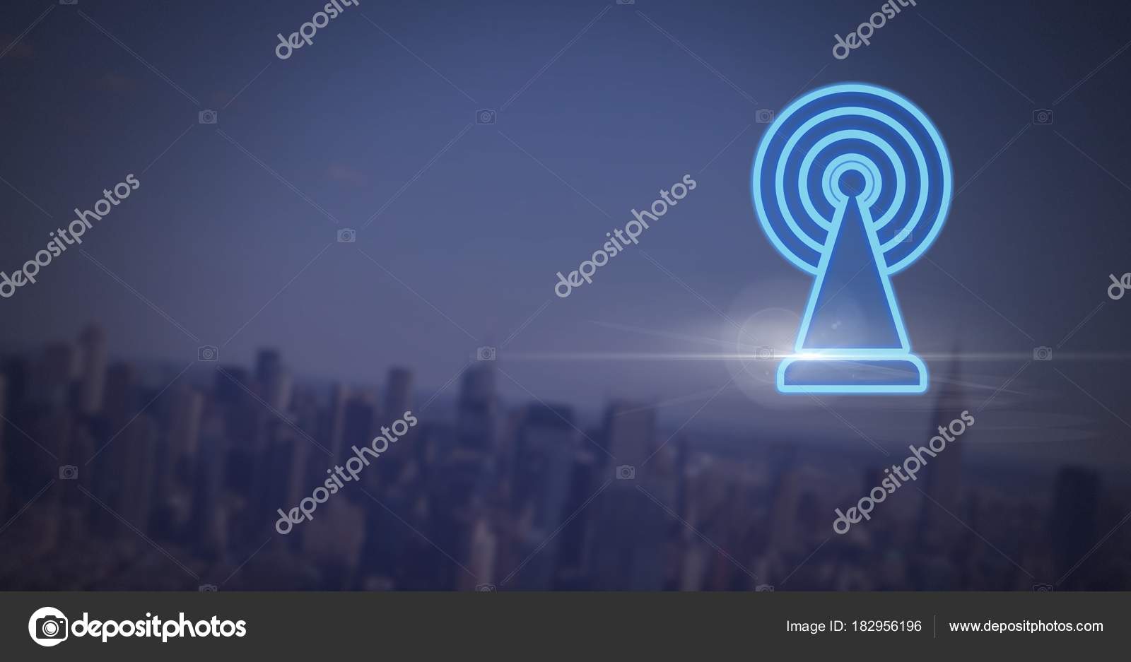 Digital Composite Signal Icon Blue City Background Stock Photo by ...
