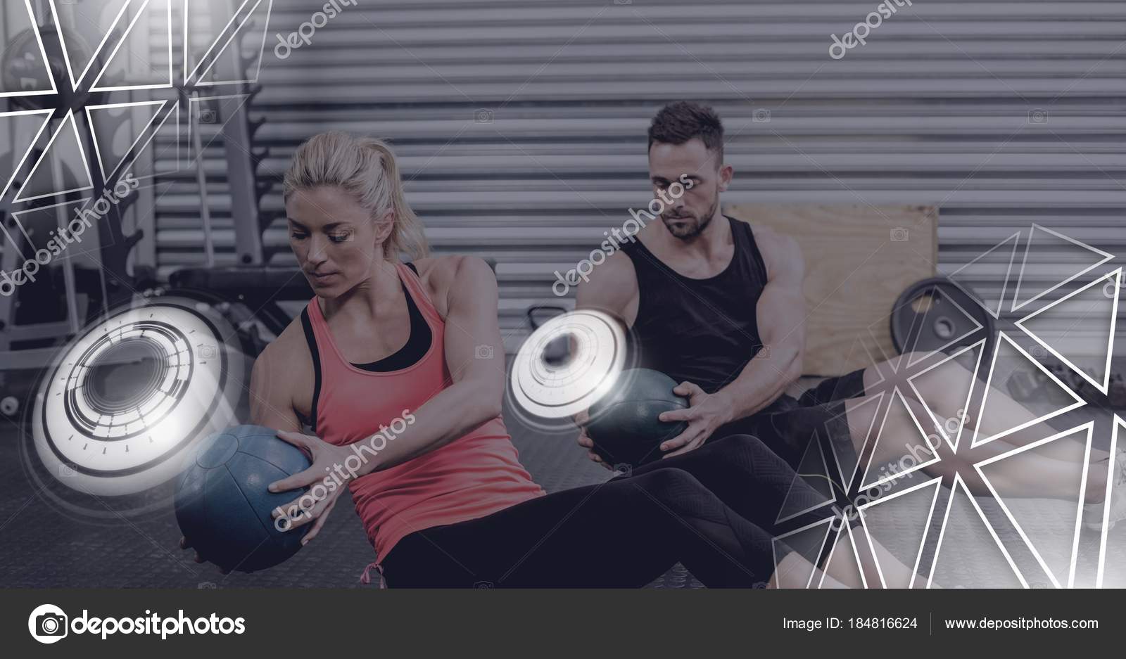 Digital Composite Athletic Fit People Gym Triangle Interface — Stock ...