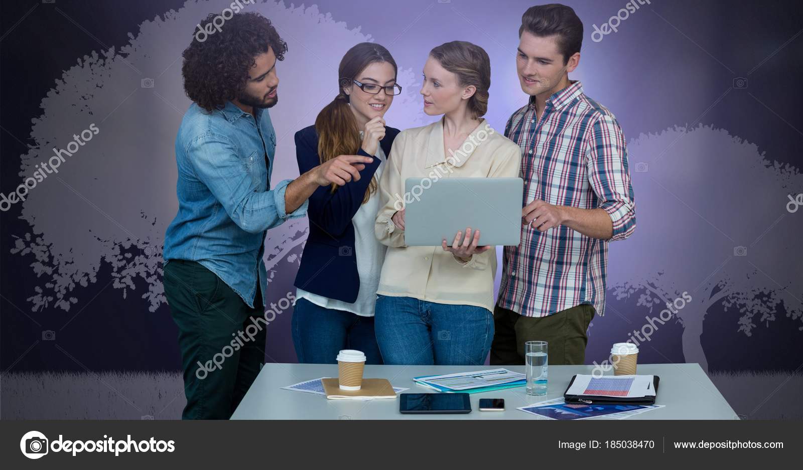 Digital Composite Group People Working Laptop Stock Photo by ...