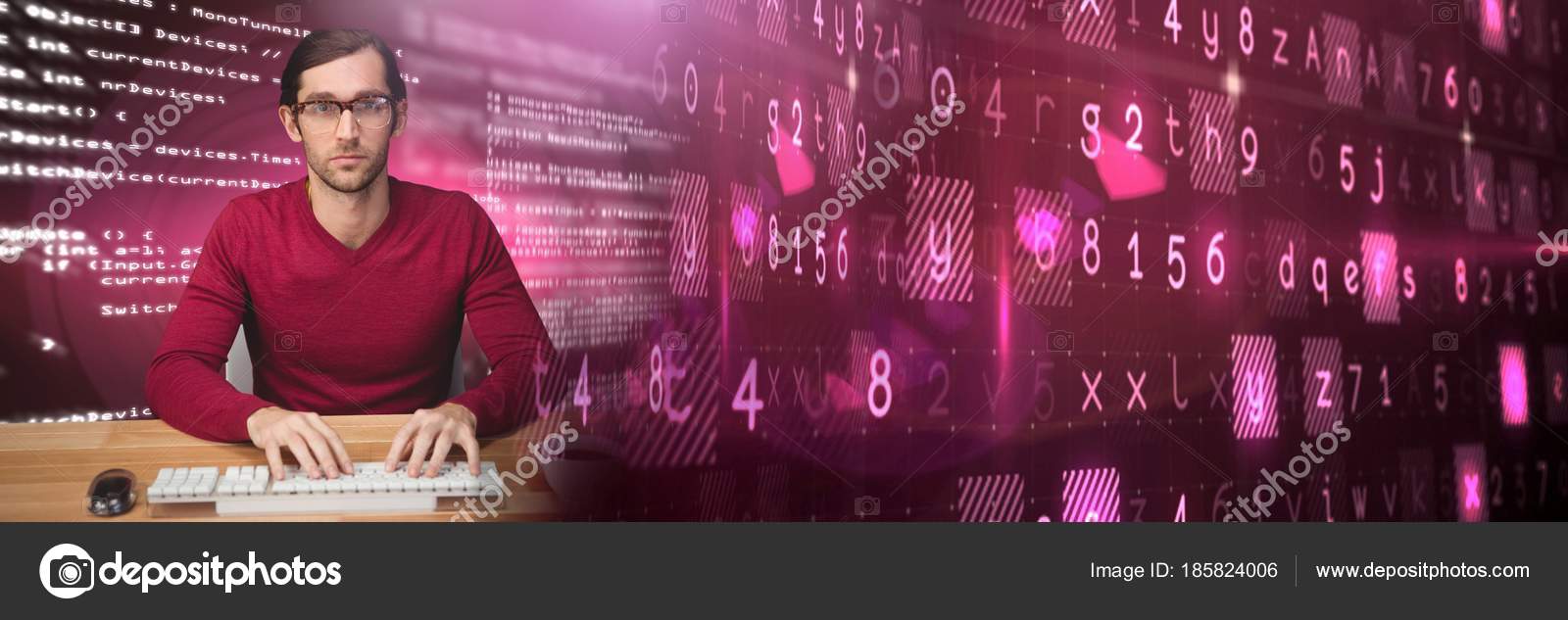 Digital Composite Man Typing Coding Text Transition — Stock Photo ...