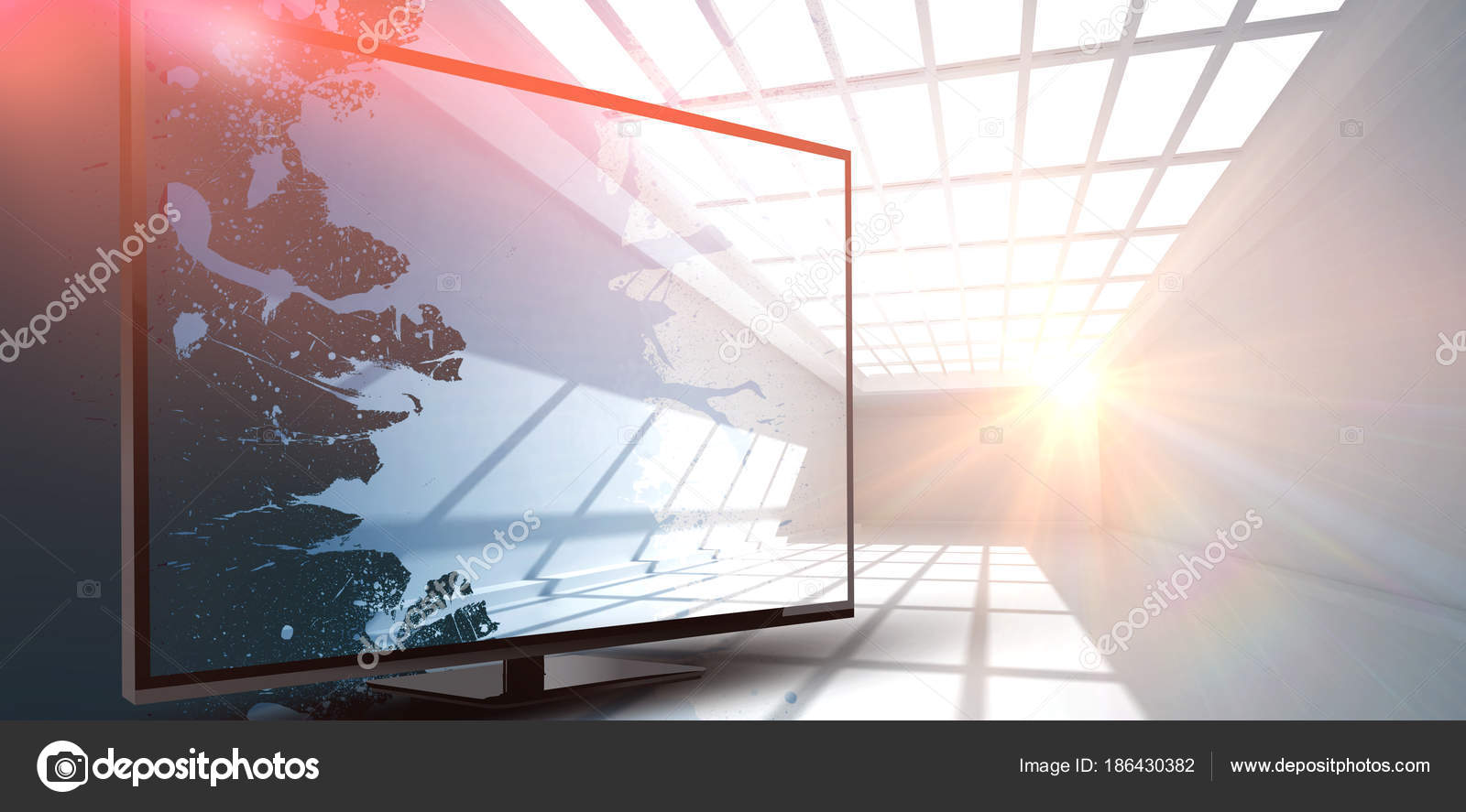 Blank Computer Monitor Room Windows Ceiling — Stock Photo ...