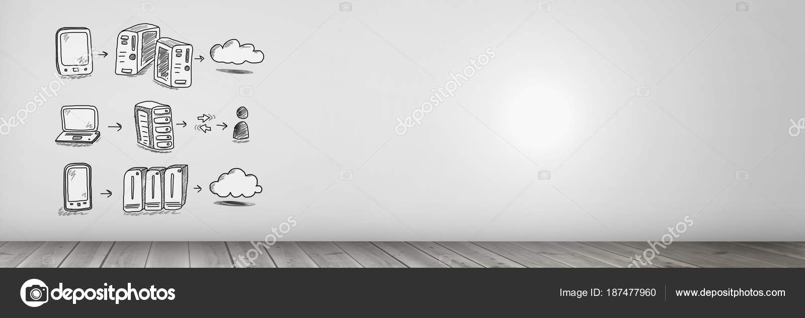 Digital Composite Servers Network Drawing Doodles Room — Stock Photo ...