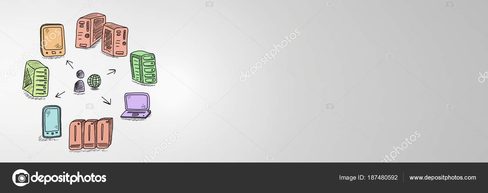 Digital Composite Servers Network Drawing Doodles Stock Photo by ...