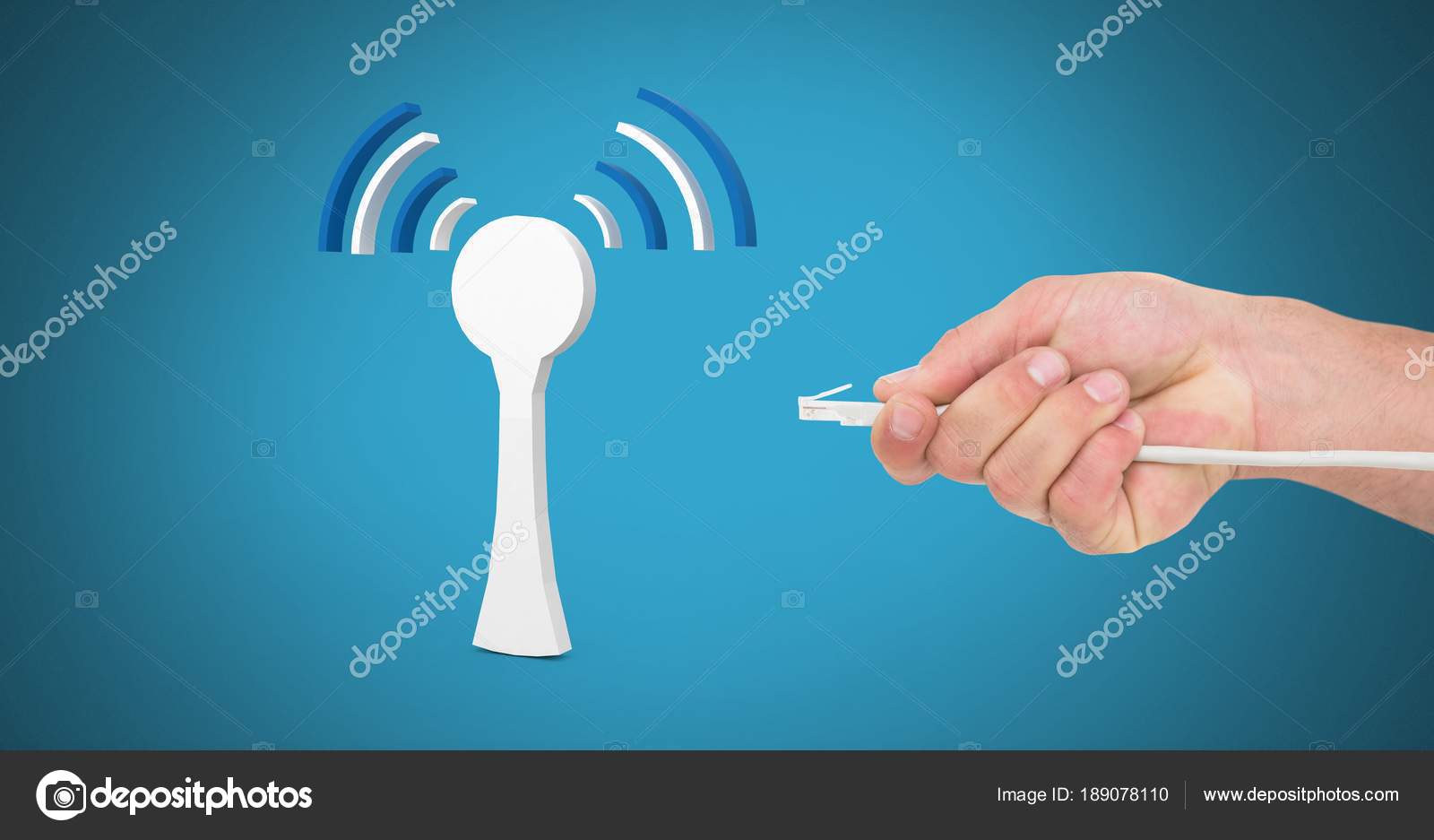 Digital Composite Hand Holding Wire Connection Signal Icon Stock Photo ...