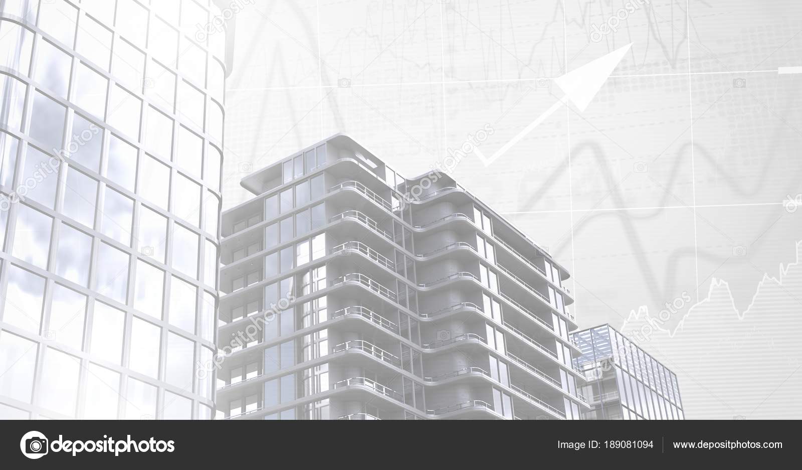 Digital Composite Tall Buildings Chart Scales Background — Stock Photo ...
