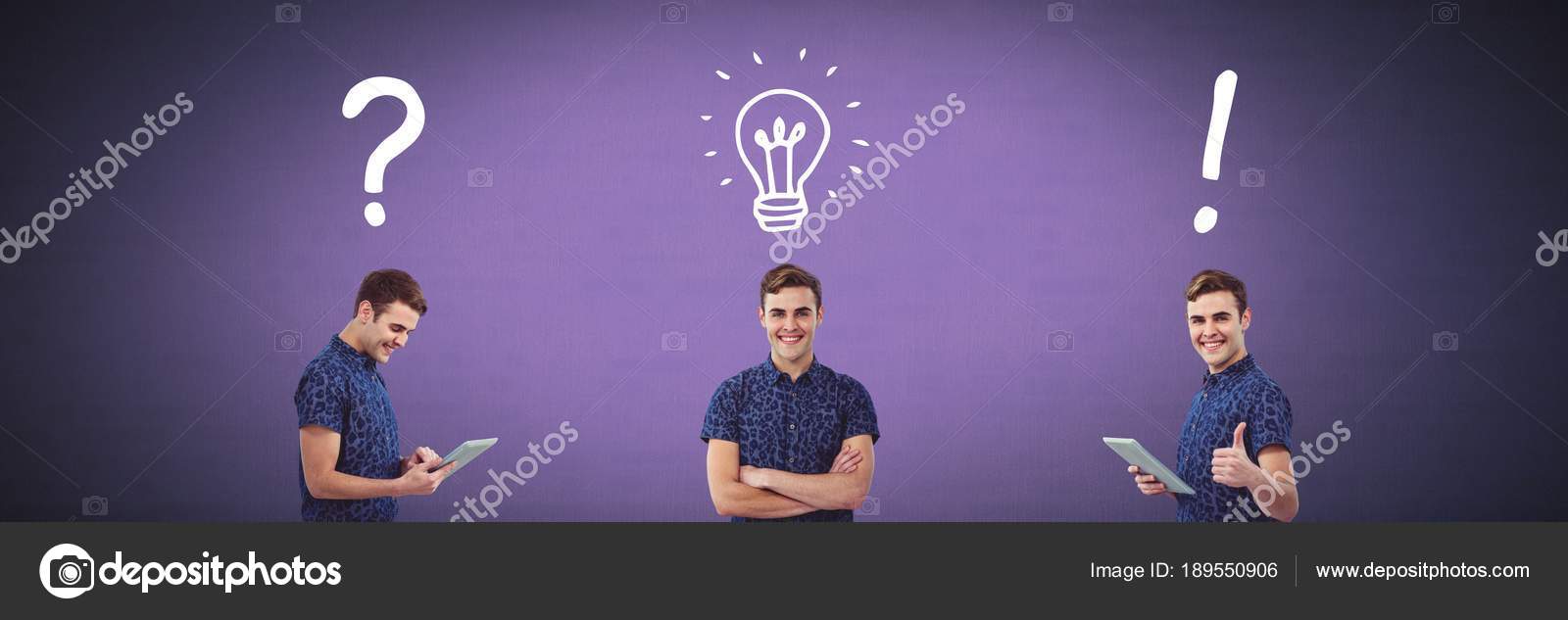 Digital Composite Man Thinking Sequence Ideas Brainstorm Process Icons ...