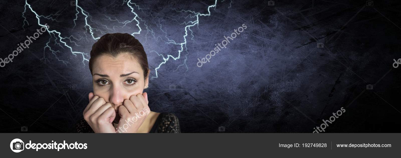 Digital Composite Lightning Strikes Scared Afraid Woman Stock Photo by ...